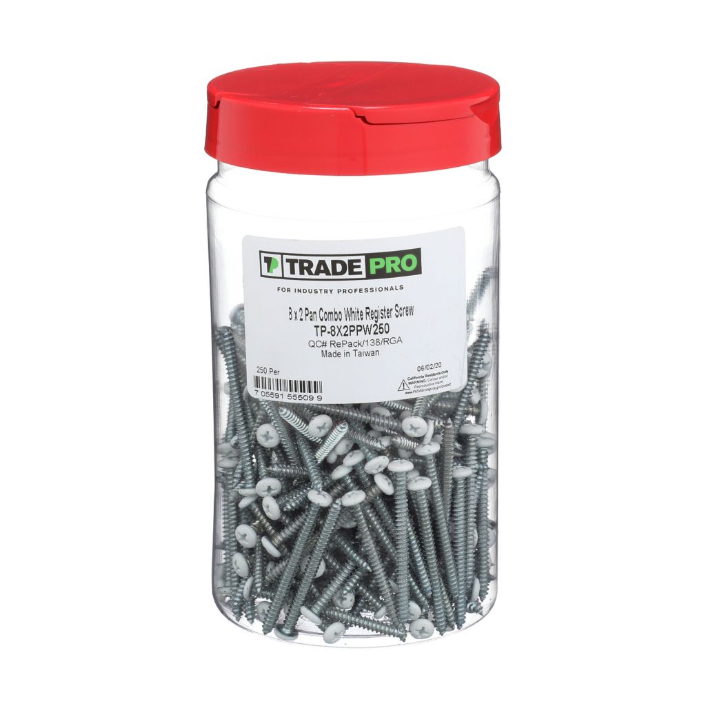 TP-8X2PPW250 - #8 X 2" Pan Head Phillip White Head Register Screw (250 ...