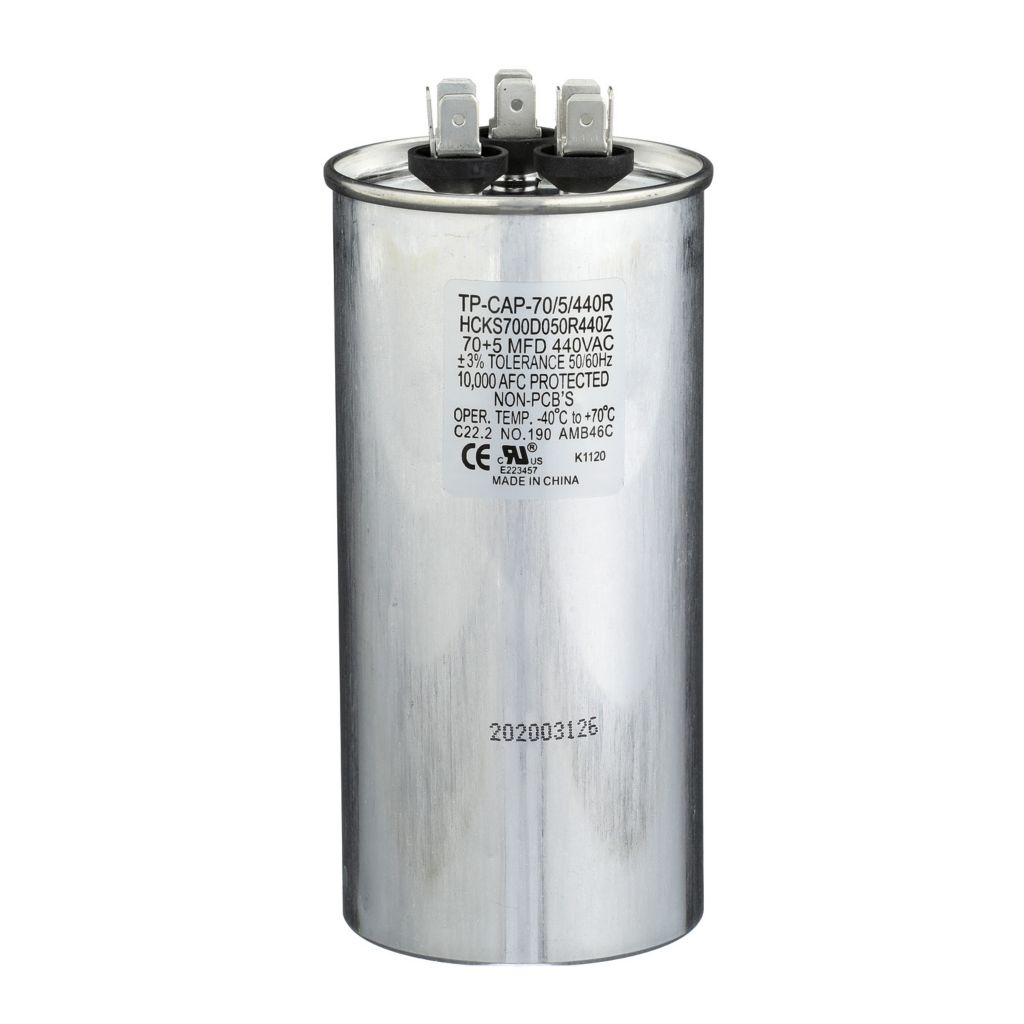 TP-CAP-70/5/440R - Round Run Capacitor 70+5 MFD 440 VAC – tradeprohvac